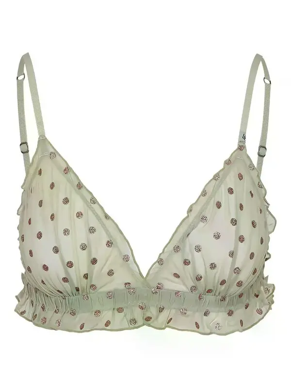 Love Stories Glitter-dot Ruffled Bra - Green