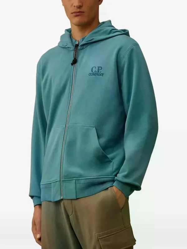 C.P. Company Logo-Embroidered Zip-Up Hoodie In Blue - 31% Off
