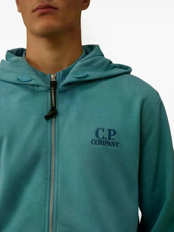 C.P. Company Logo-Embroidered Zip-Up Hoodie In Blue - 31% Off