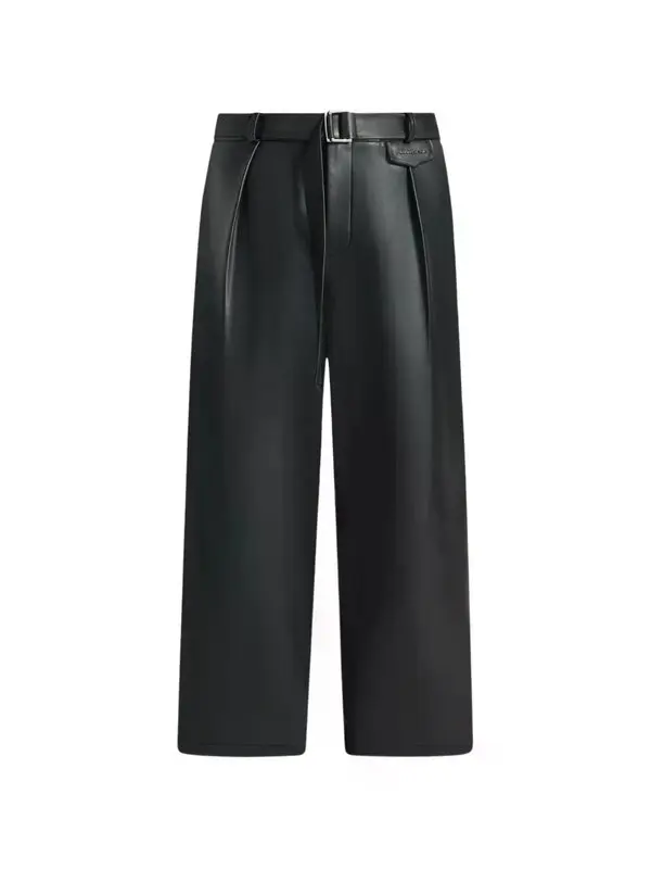 Manière De Voir Pleated Wide Leg Leather Trousers - Black