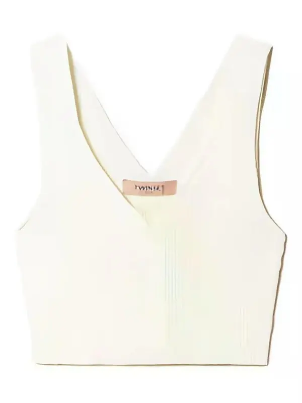 TWINSET Ribbed V-neck Top - White