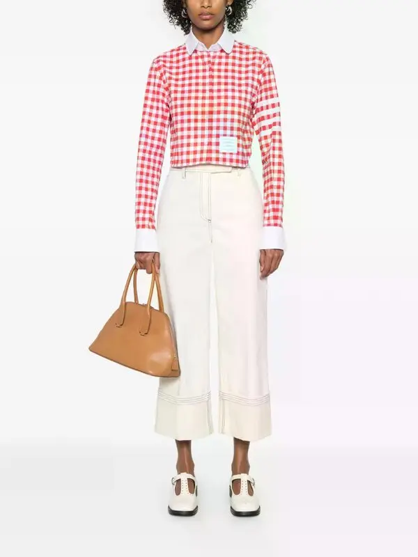 Thom Browne Gingham Check Flannel 4-bar Cropped Shirt