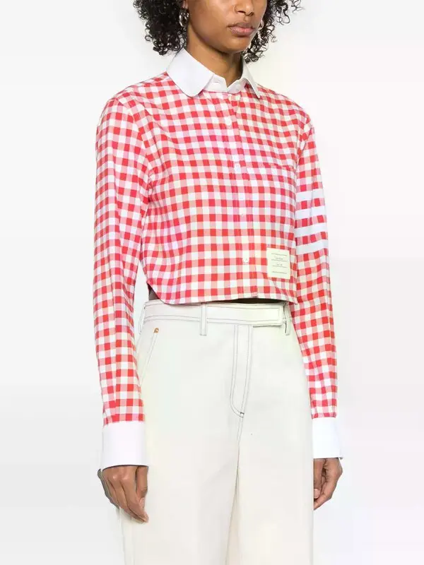 Thom Browne Gingham Check Flannel 4-bar Cropped Shirt