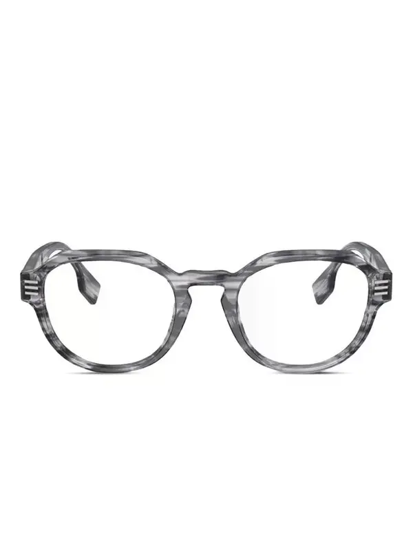Burberry Patterned Round Frame Glasses - Grey