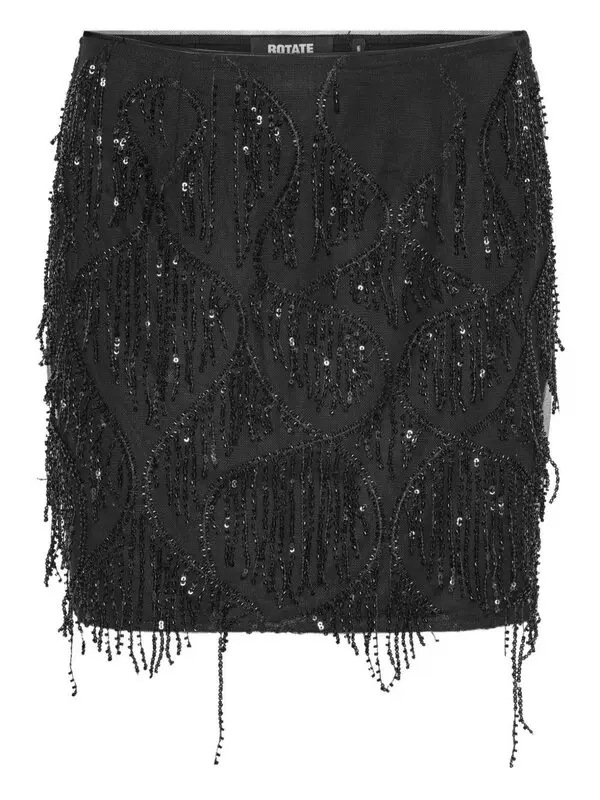 ROTATE BY BIRGER CHRISTENSEN Sequin-embellished Fringe Skirt - Black