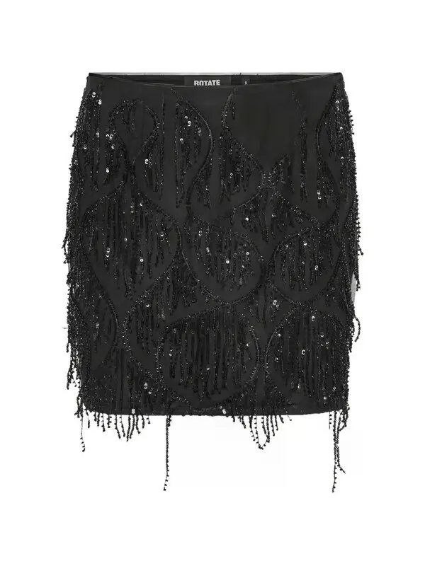 ROTATE BY BIRGER CHRISTENSEN Sequin-embellished Fringe Skirt - Black