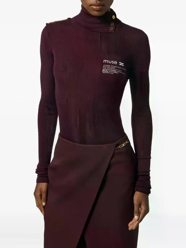 Elisabetta Franchi Ribbed Turtleneck Top - Red