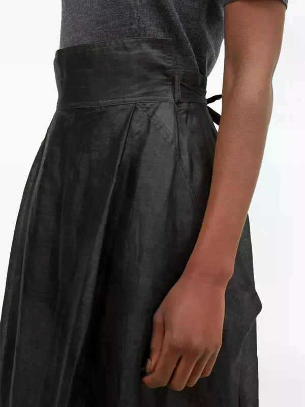 Mark Kenly Domino Tan Nova Light Ramie Pleated Wrap Midi Skirt