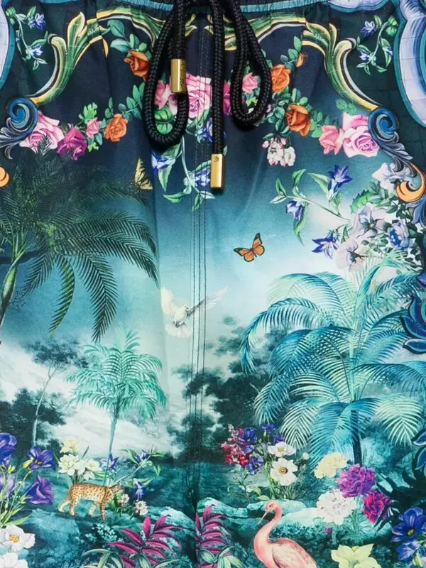 Camilla Baroque-print Swim Shorts - Black