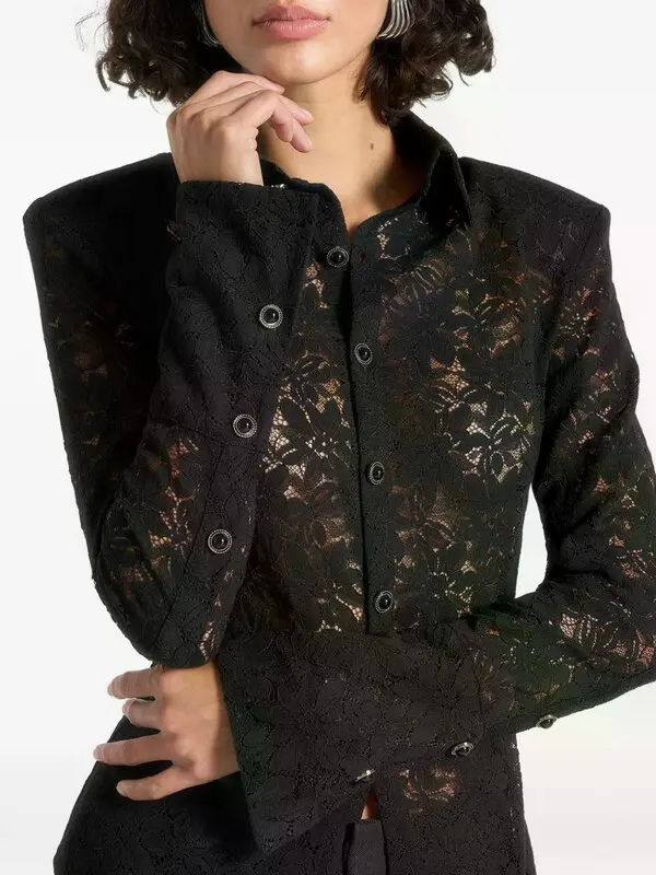 Manière De Voir Wide Shoulder Lace Shirt - Black