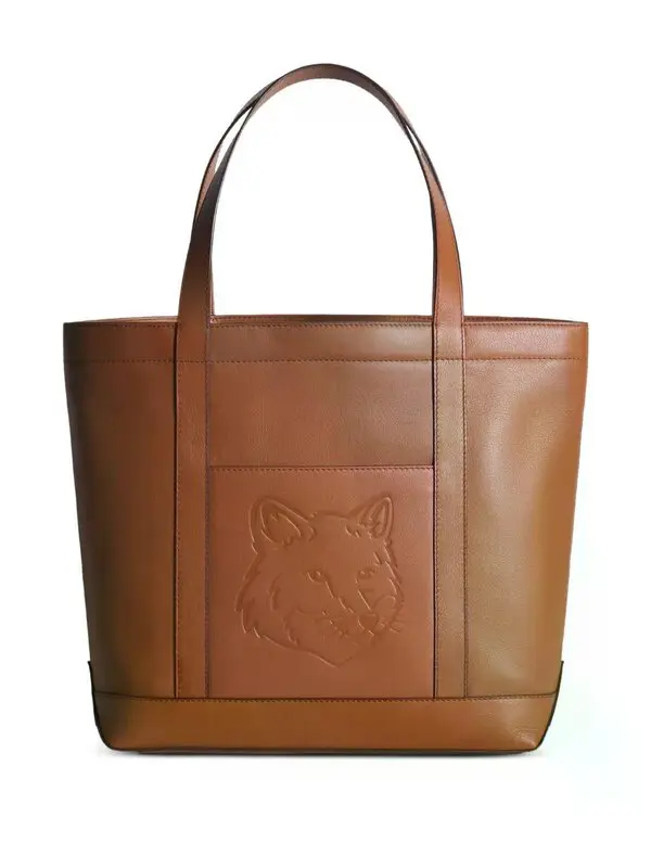 Maison Kitsuné Medium Embossed-leather Tote Bag - Brown