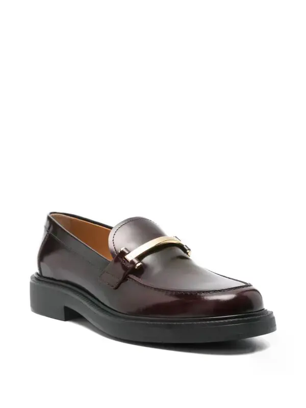 TOD'S Leather Metallic-bar Loafers - Red
