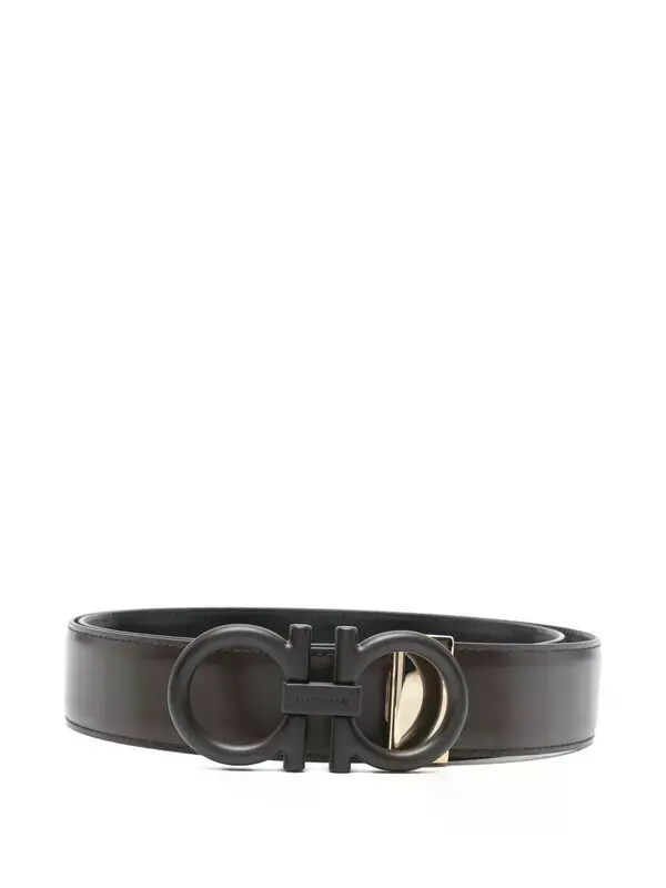 FERRAGAMO Gancini Buckle Leather Belt - Brown