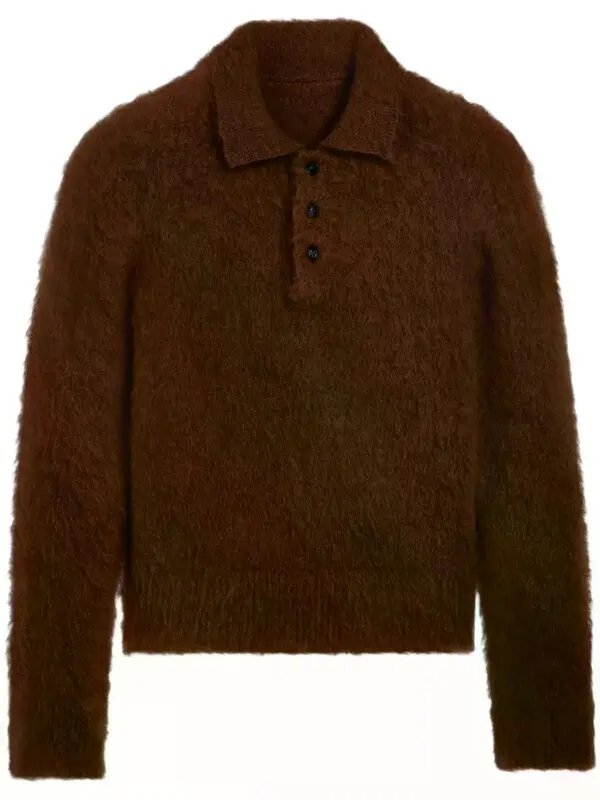 AMI Paris Brushed-finish Polo-collar Jumper - Brown