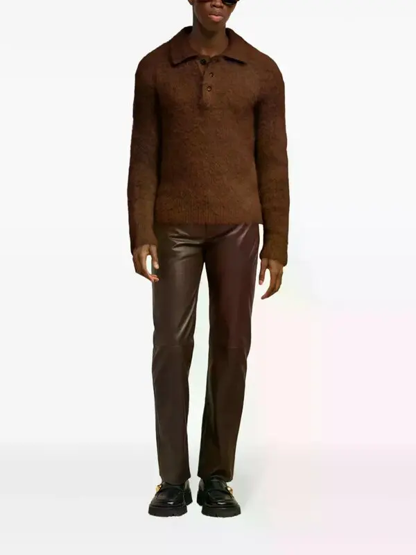 AMI Paris Brushed-finish Polo-collar Jumper - Brown