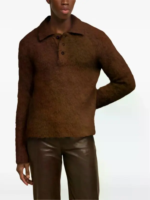 AMI Paris Brushed-finish Polo-collar Jumper - Brown