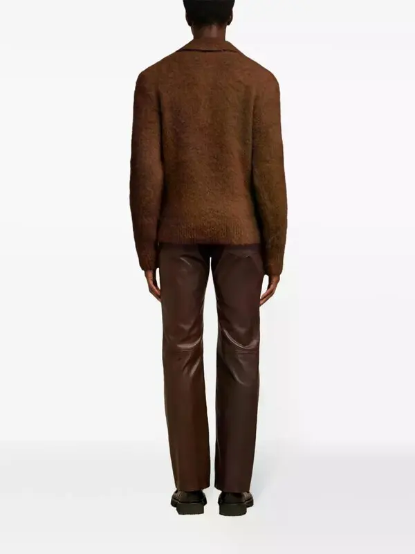 AMI Paris Brushed-finish Polo-collar Jumper - Brown