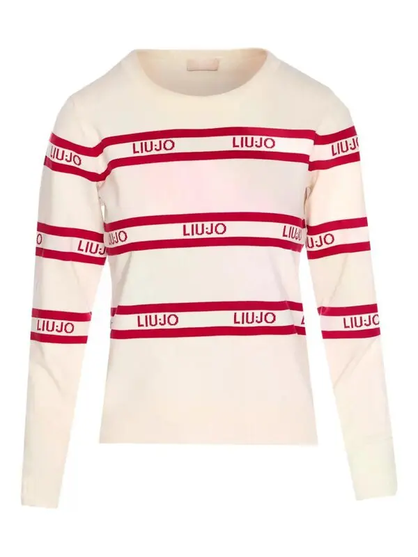Liu Jo Logo-intarsia Striped Sweater - White