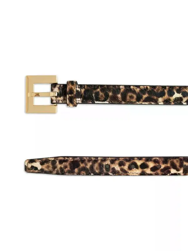 ANINE BING Leopard-print Belt With Square Buckle - Brown