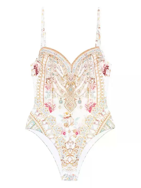 Camilla Embellished Sweetheart Swimsuit - White