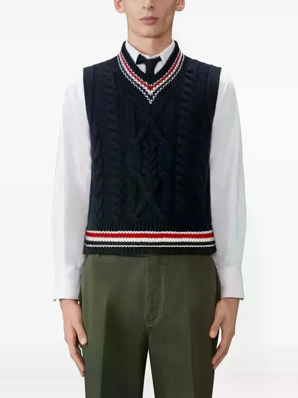Thom Browne Aran Knit Cable-stitch Wool Vest