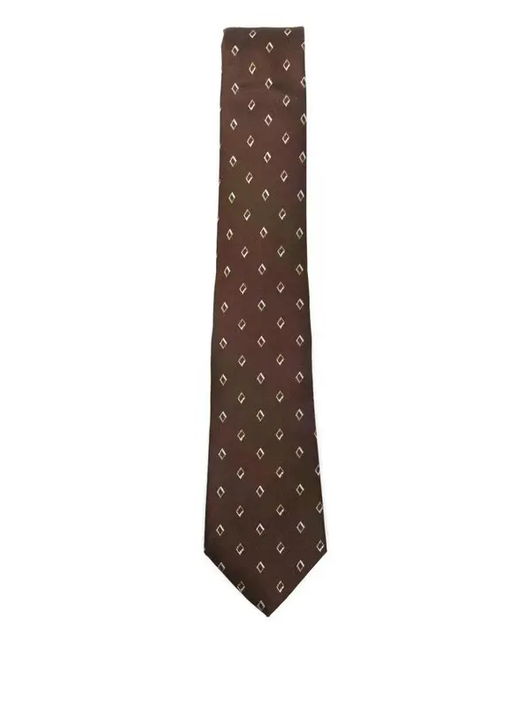 Emporio Armani Diamond-pattern Silk Tie - Brown