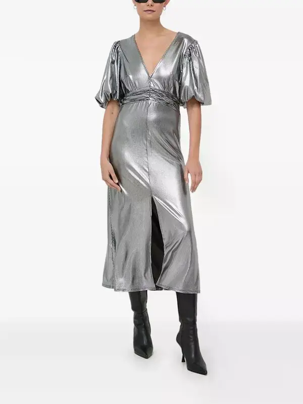 NOTES DU NORD Puff-sleeve Metallic Midi Dress
