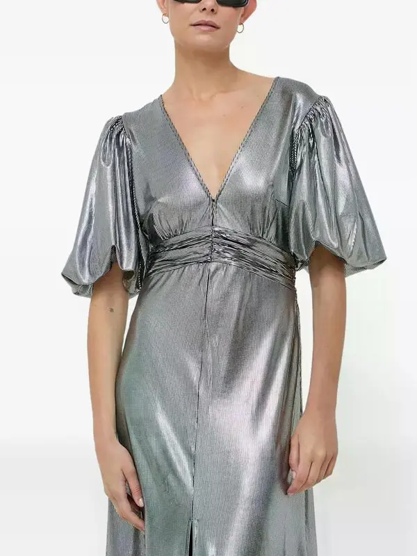 NOTES DU NORD Puff-sleeve Metallic Midi Dress
