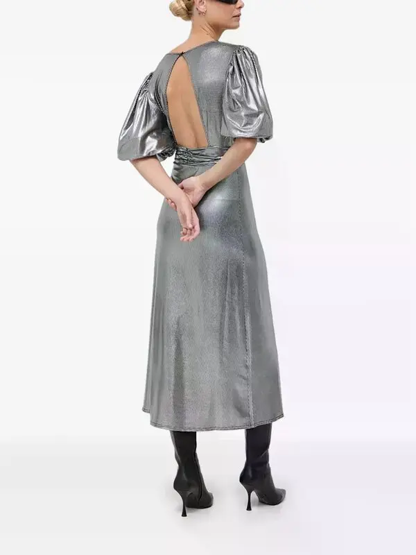 NOTES DU NORD Puff-sleeve Metallic Midi Dress