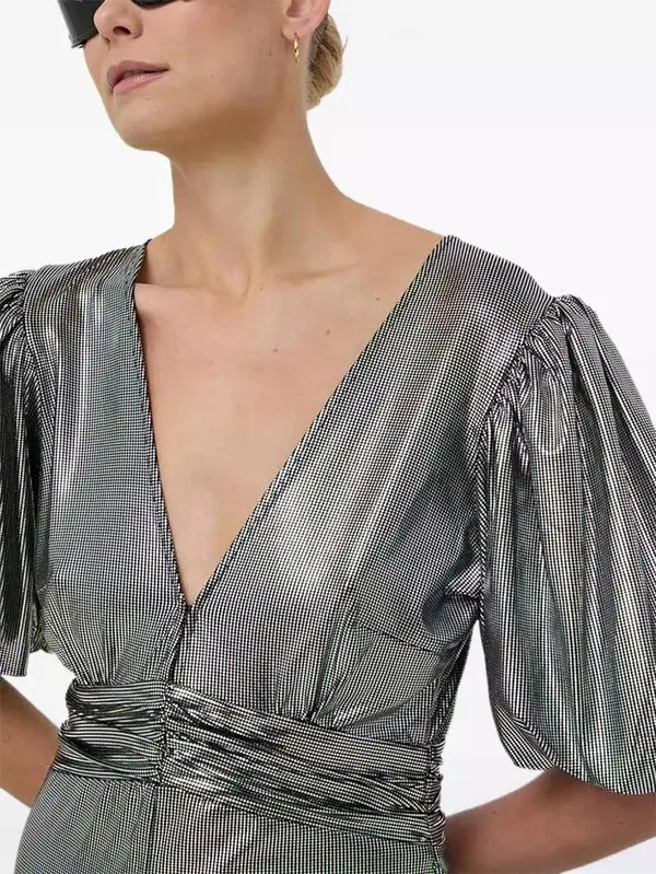 NOTES DU NORD Puff-sleeve Metallic Midi Dress