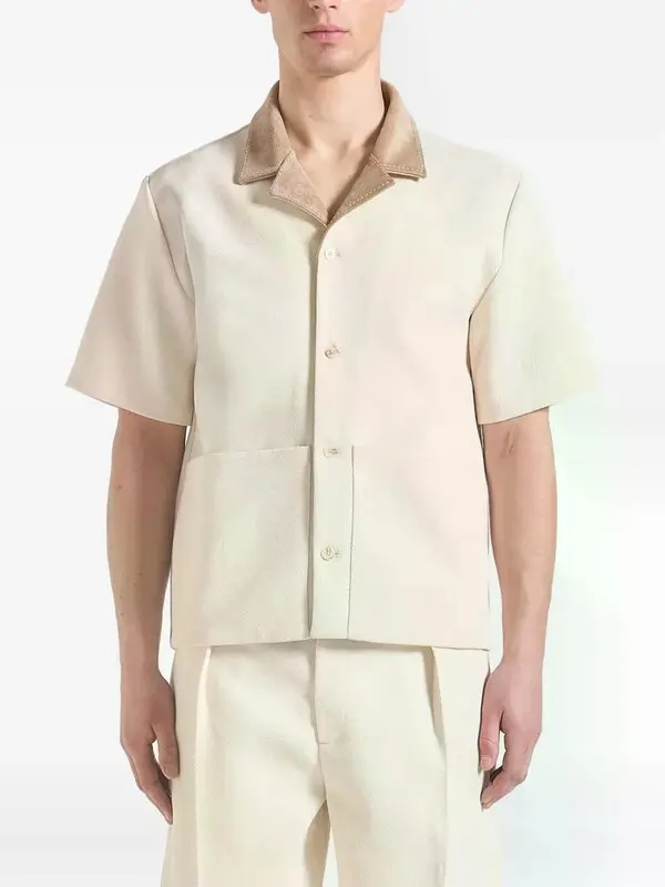 Manière De Voir Joel Suede-collar Twill Shirt - Neutrals