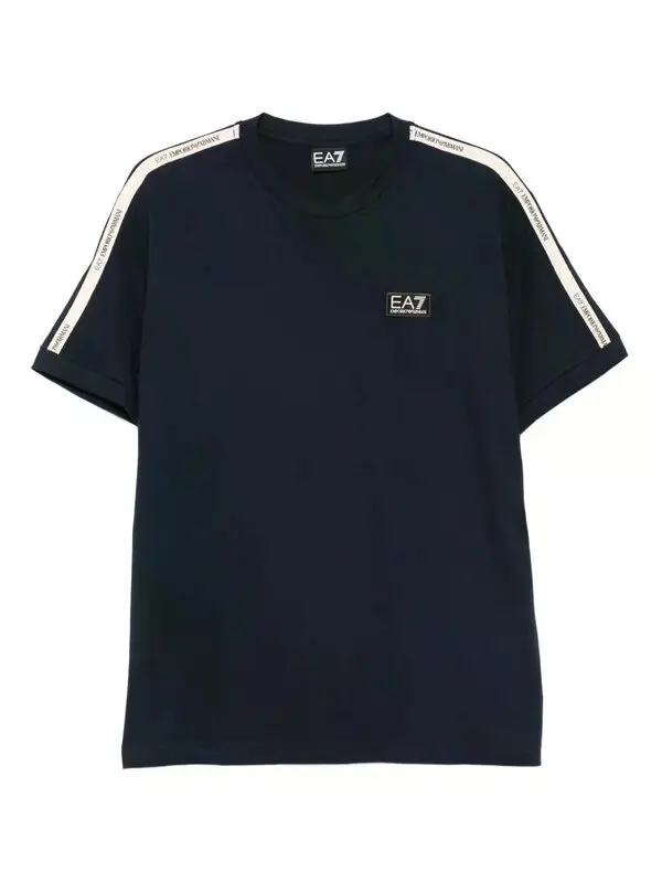 Emporio Armani Logo-patch Stripe-detail T-shirt - Blue
