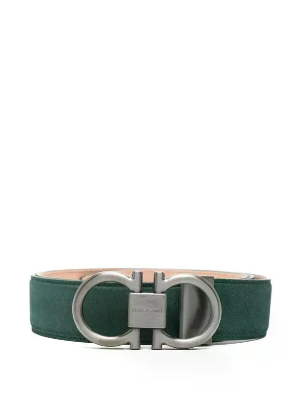 FERRAGAMO Gancini Buckle Suede Belt - Green