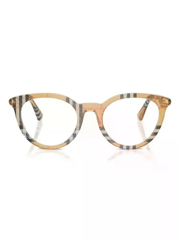 Burberry Checked Pattern Round Eyeglasses - Neutrals