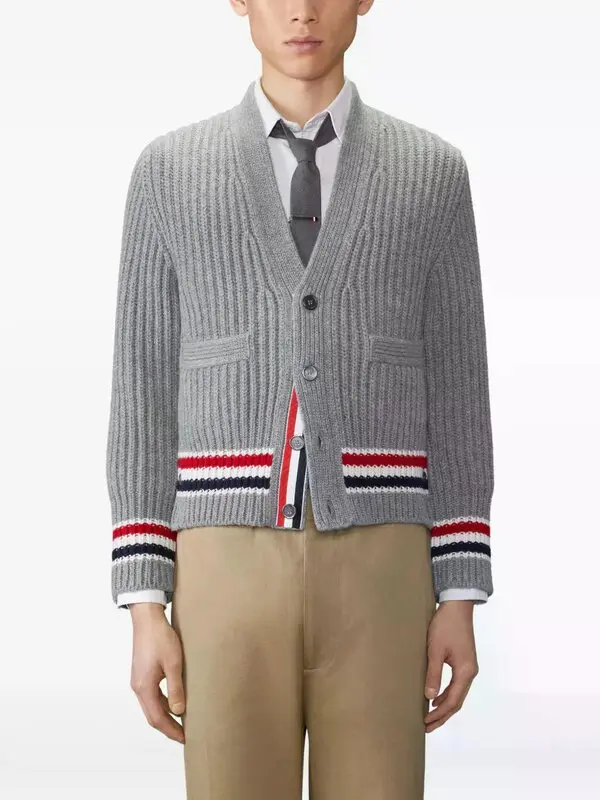Thom Browne Cashmere Cardigan With Stripe Detail