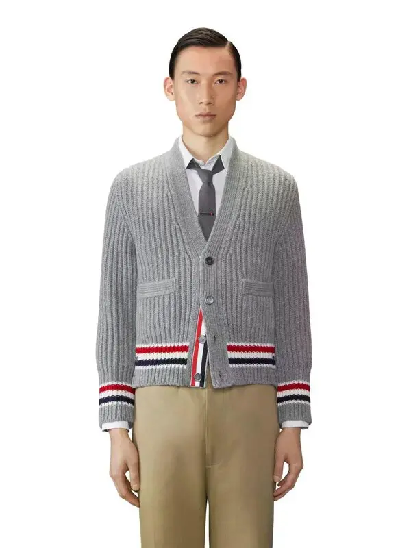 Thom Browne Cashmere Cardigan With Stripe Detail