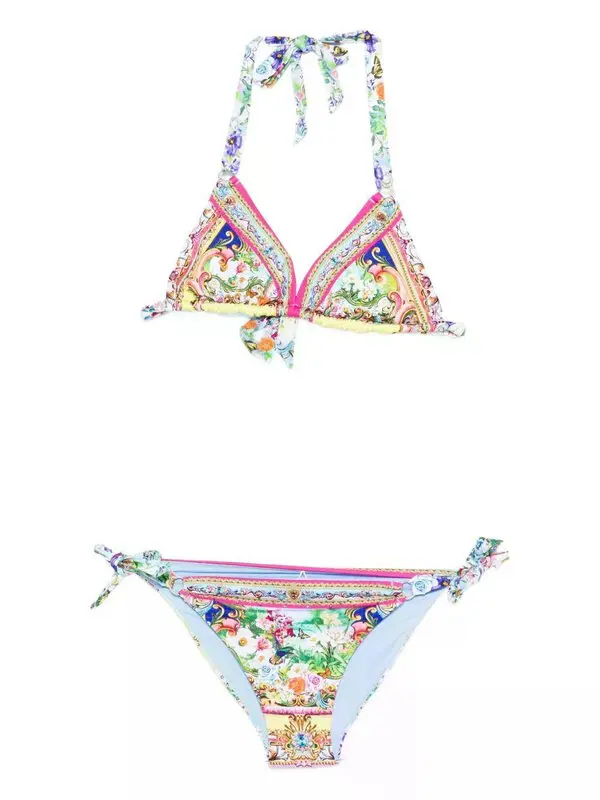 Camilla Floral-print Halter Bikini - Blue