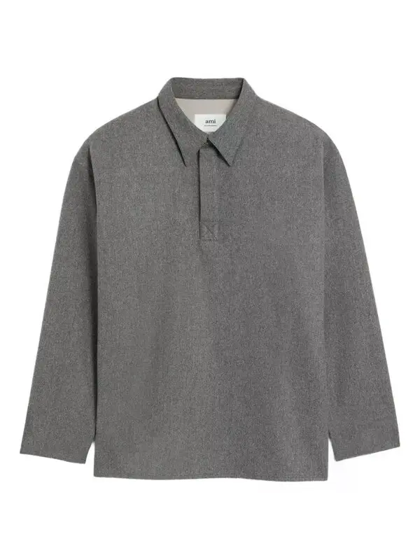 Ami Long-sleeved Wool Polo Shirt - 050 Grey