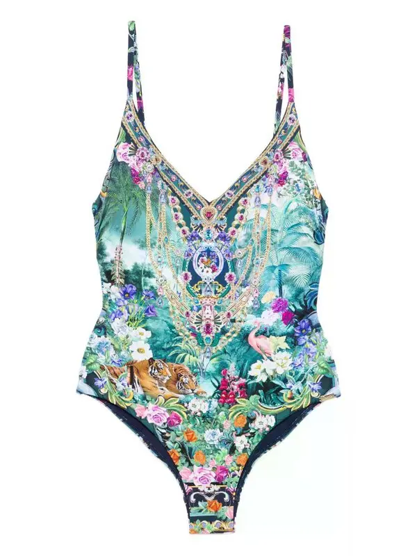 Camilla Jewel-embellished One-piece Swimsuit - Green