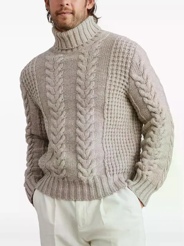 Brunello Cucinelli Cashmere Cable Knit Turtleneck Sweater - Brown
