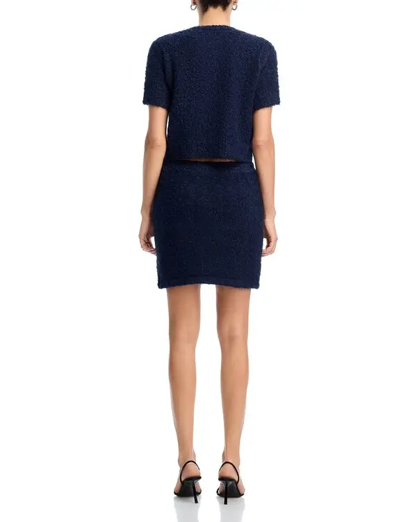 Aqua Boucle Mini Skirt With Crystal Buttons