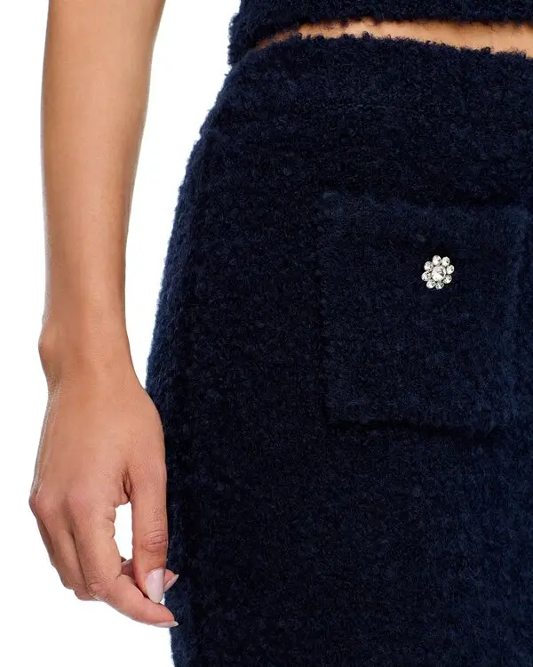 Aqua Boucle Mini Skirt With Crystal Buttons
