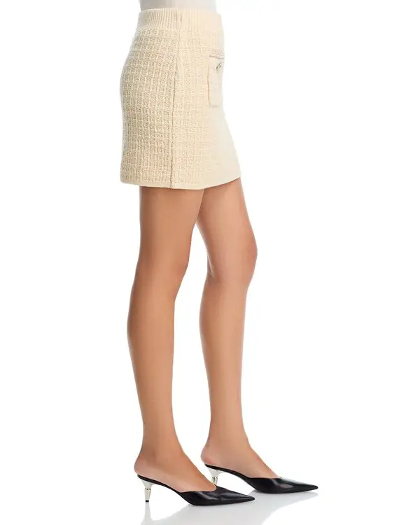 Aqua Crystal Button Sweater Skirt - Tan