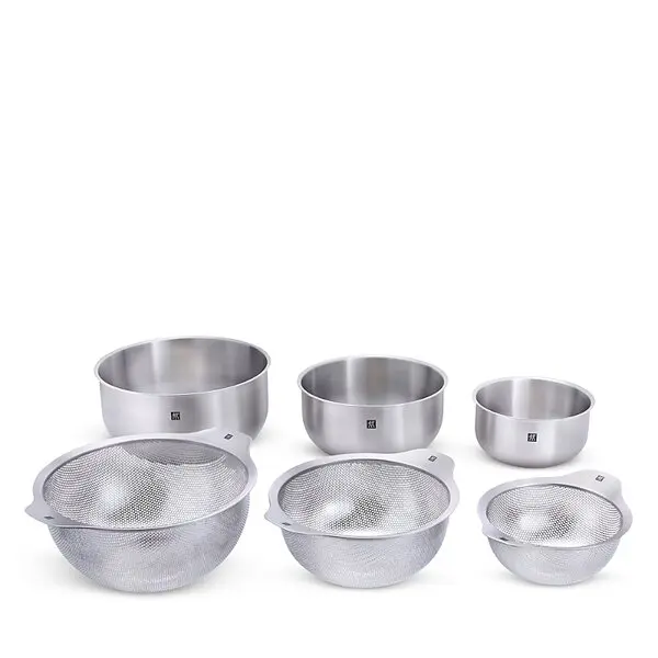 ZWILLING 6 Piece Stainless Steel Nesting Bowls And Table Strainers Set - Silver