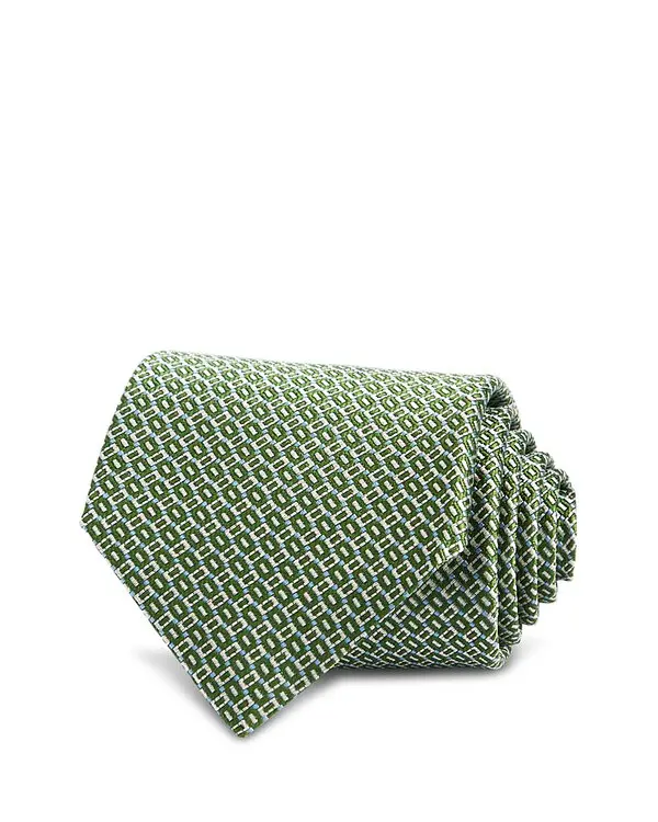 David Donahue Geo Pattern Silk Classic Tie - Green