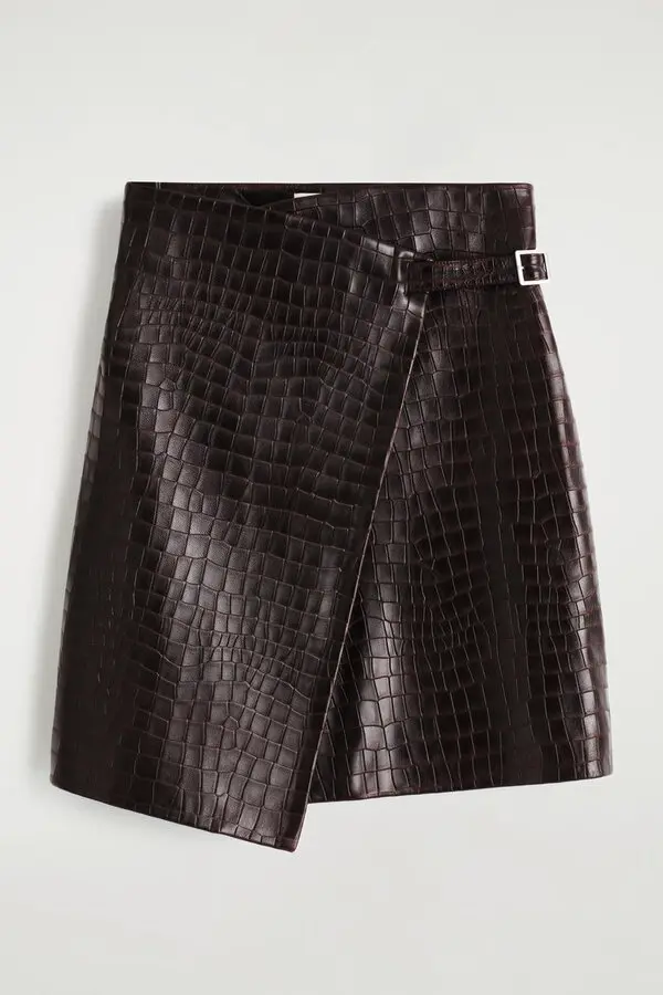 Cos Croc-embossed Leather Wrap Skirt