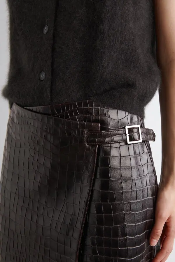 Cos Croc-embossed Leather Wrap Skirt