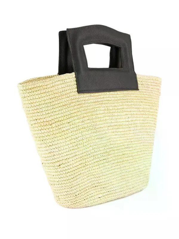 SENSI STUDIO Straw Tote Bag With Leather Handles