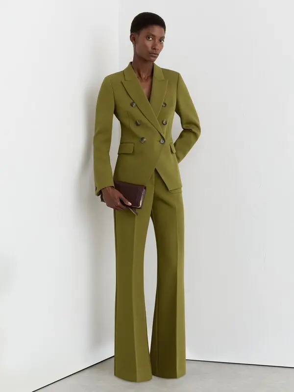 REISS Priya Petite Twill Double-breasted Blazer - Chartreuse Green