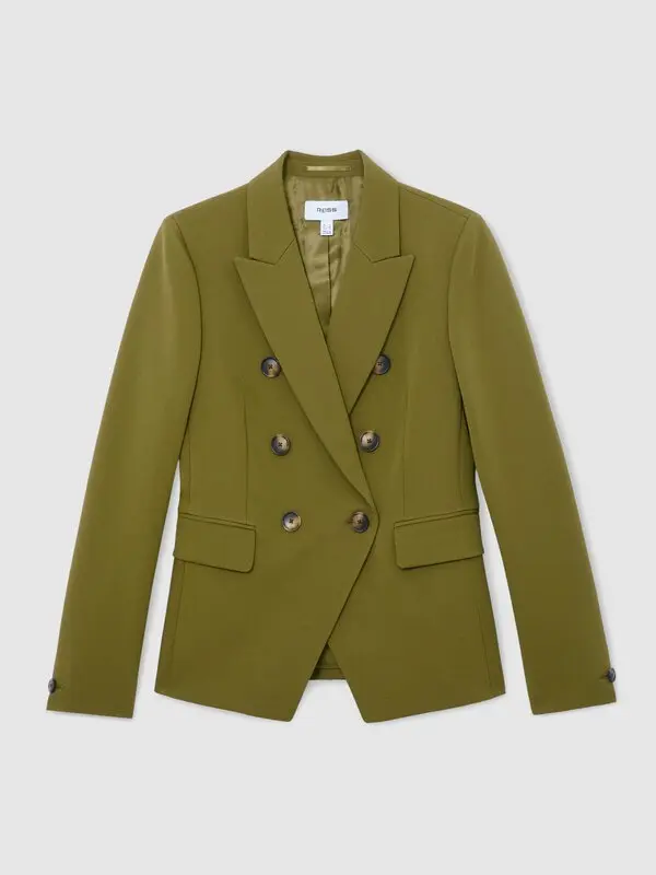 REISS Priya Petite Twill Double-breasted Blazer - Chartreuse Green